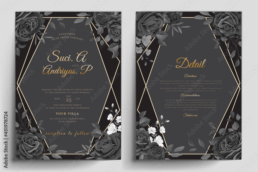 hand drawn black roses invitation card set Stock Vector | Adobe Stock