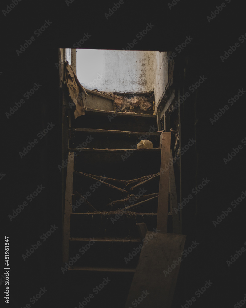 Dark abandoned house with broken stairs in the basement Stock Photo ...