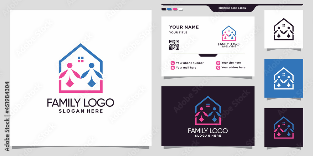 House and family logo with creative modern concept and business card ...