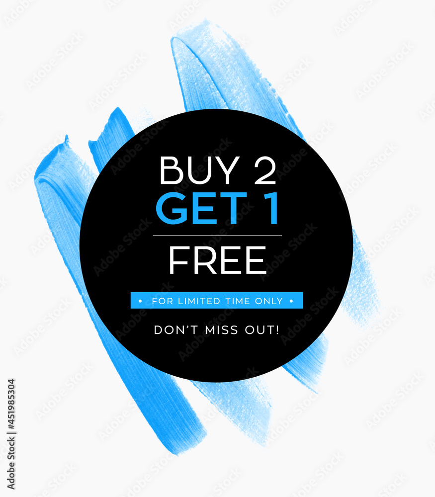 Buy 2 Get 1 FREE Sale Sign over blue paint trace background vector ...