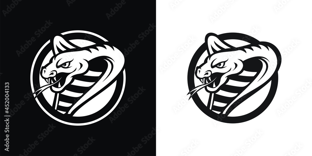 Black and white silhouette of a cobra snake in a circle. Stock Vector ...
