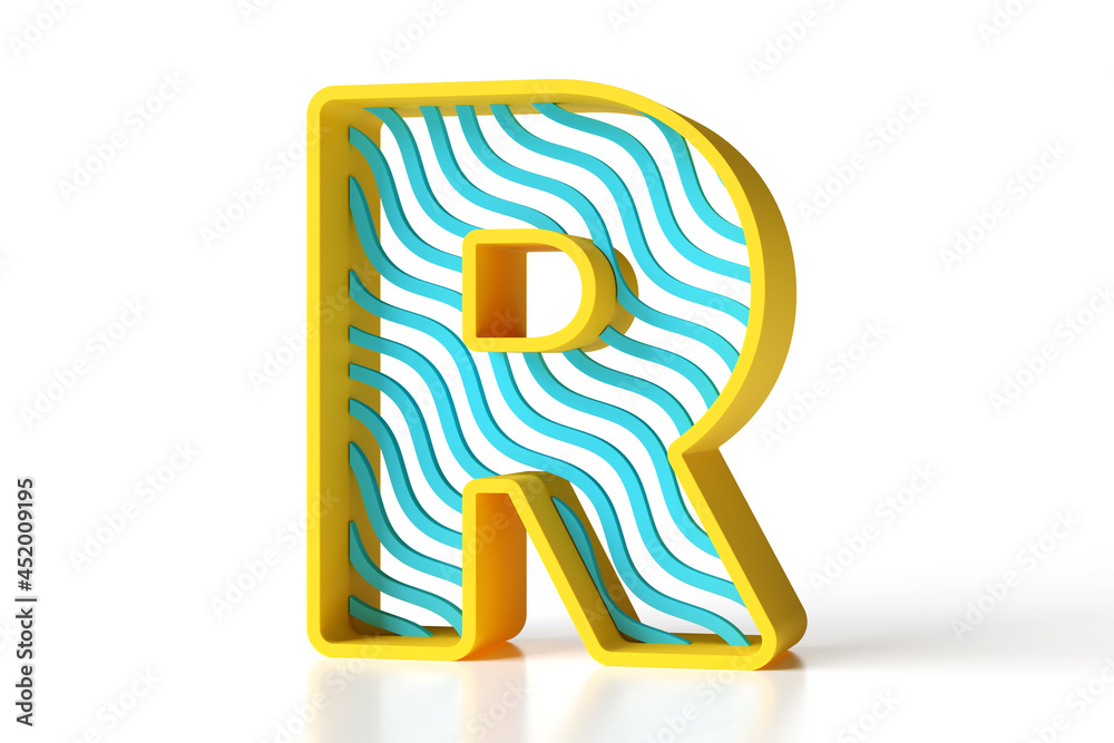 Letter R design yellow and blue isometric style. 3D font made of ...