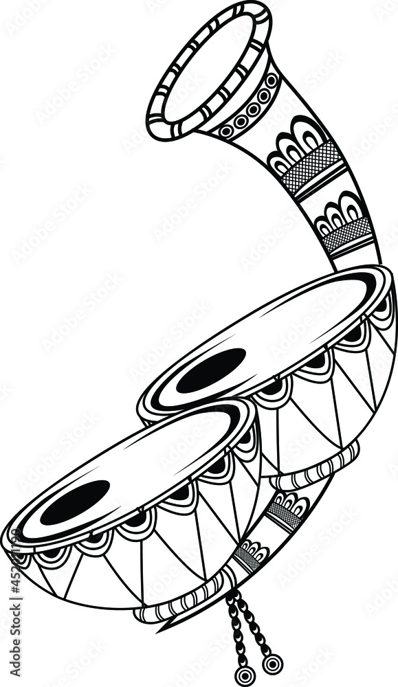 INDIAN MUSIC INSTRUMENT WEDDING SYMBOL NAGADA SHEHNAI VECTOR ...