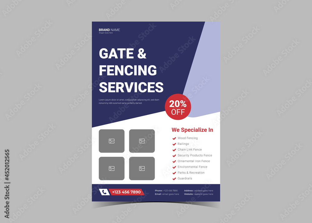 Fence service flyer template. Fencing and gate service poster leaflet ...