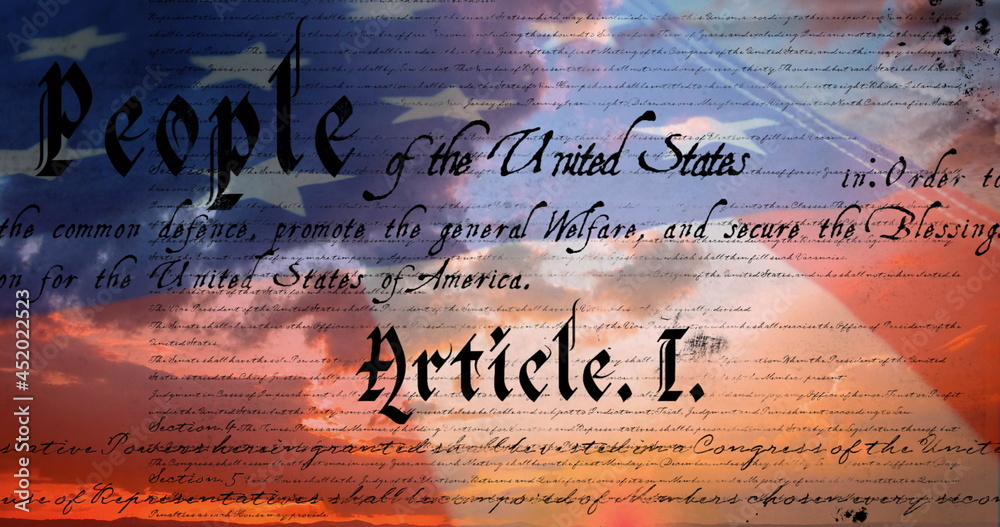 Written constitution of the United States and a flag 4k Stock Photo ...