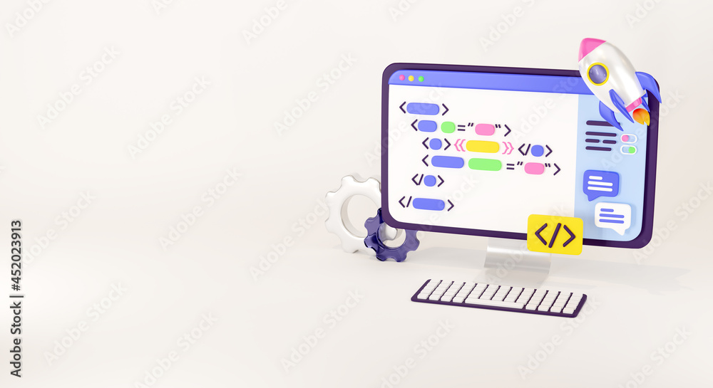 Web development concept. Front end development. 3d render Stock ...