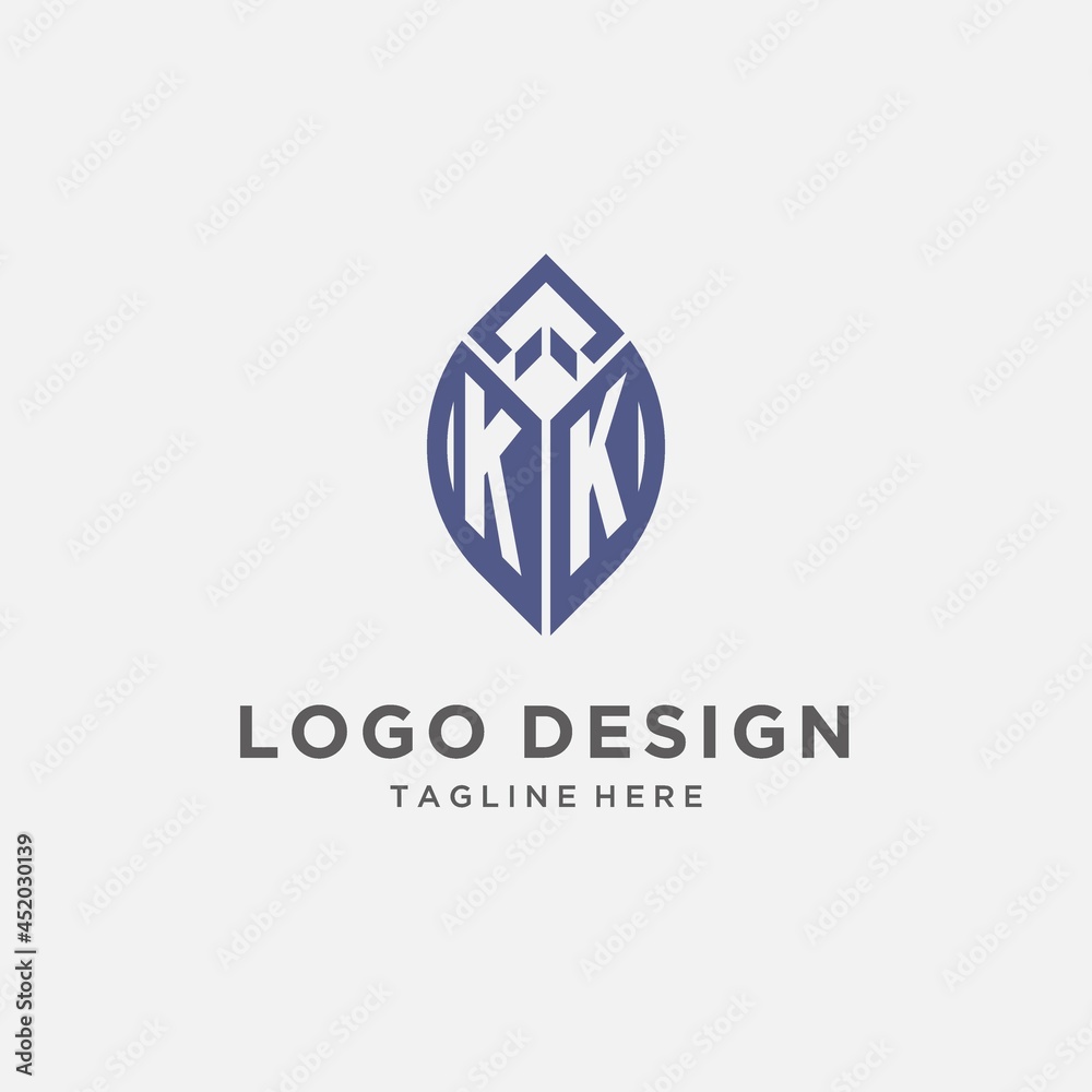 KK logo with leaf shape, clean and modern monogram initial logo design ...