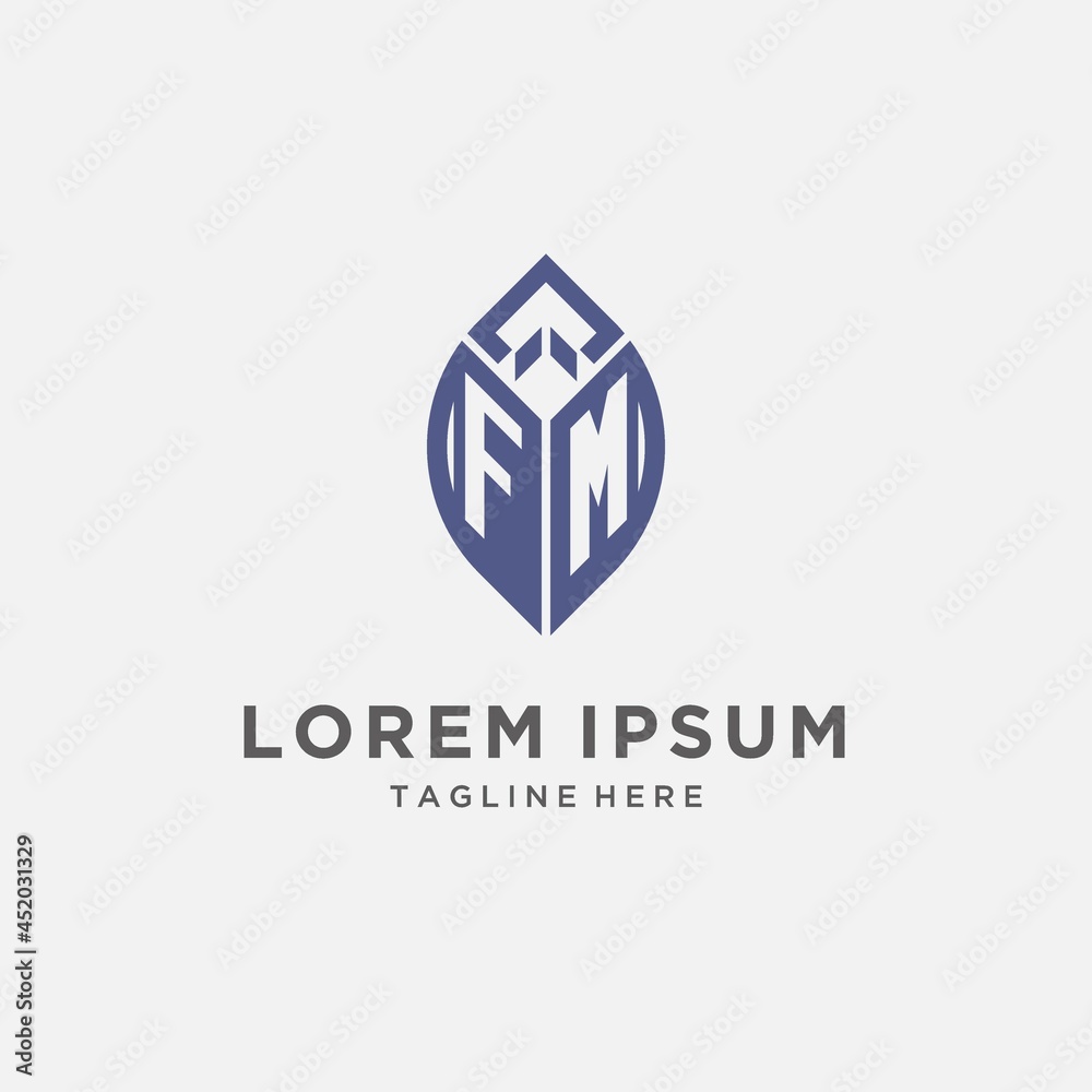 FM logo with leaf shape, clean and modern monogram initial logo design ...