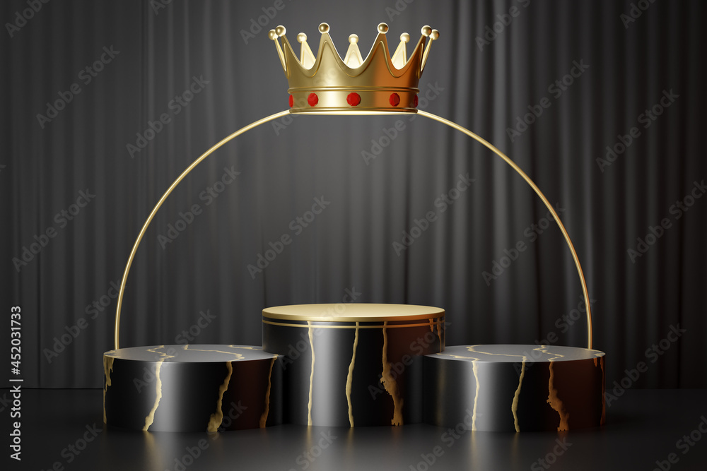 Cosmetic display product stand, Three Marble black gold cylinder podium ...