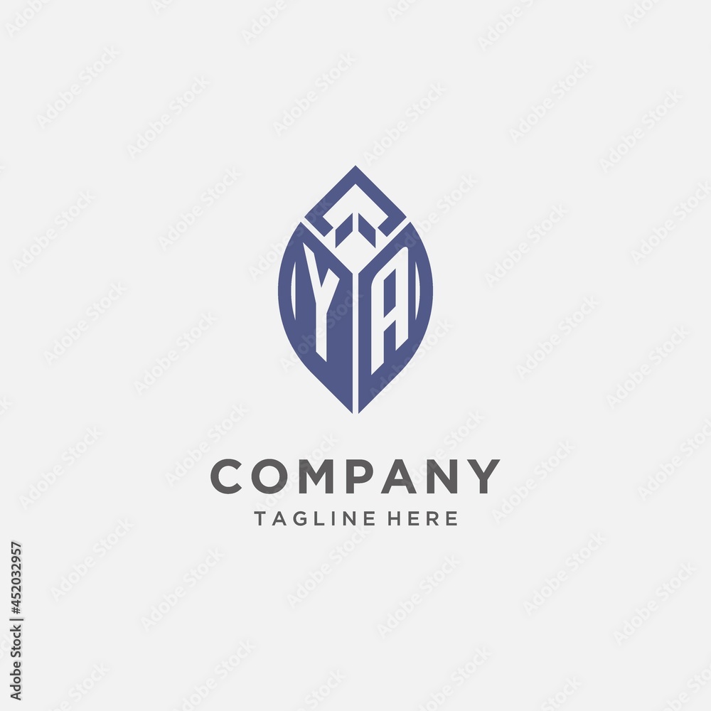 YA logo with leaf shape, clean and modern monogram initial logo design ...