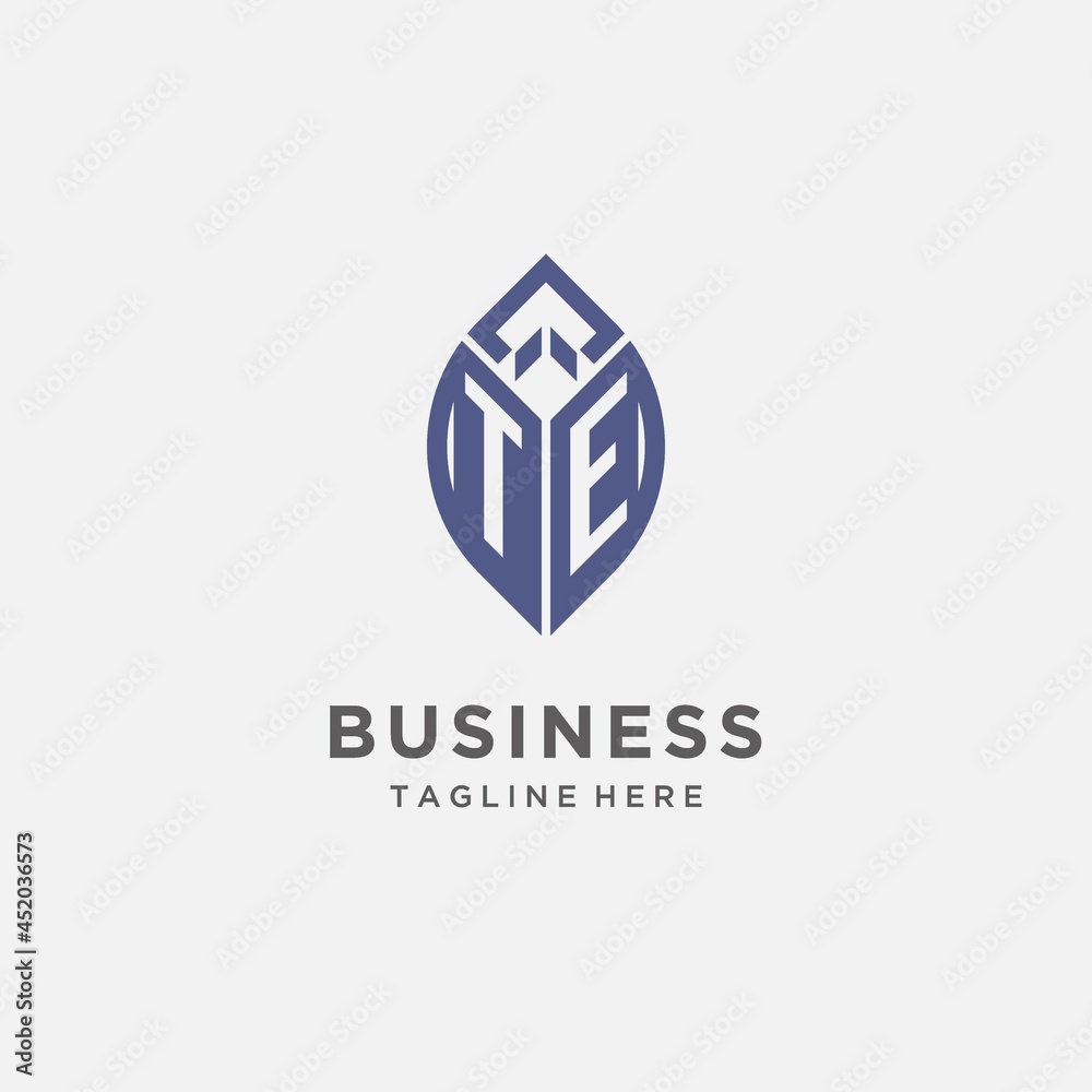 TE logo with leaf shape, clean and modern monogram initial logo design ...