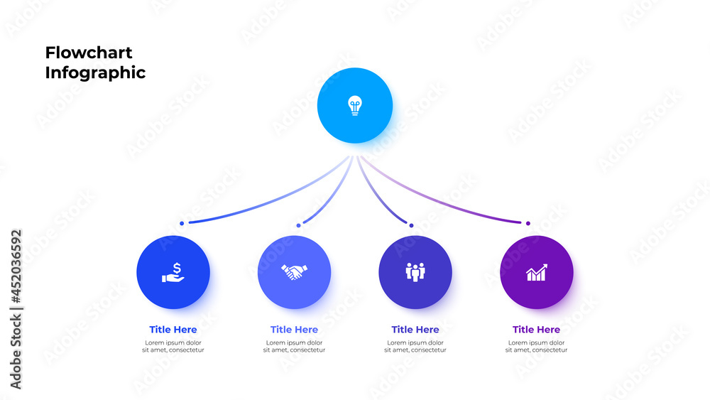 Flow chart infographic business template. Central circle with four ...