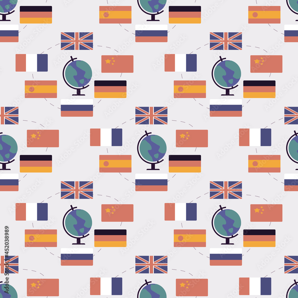 Set of different countries flags. Various national languages. Template ...