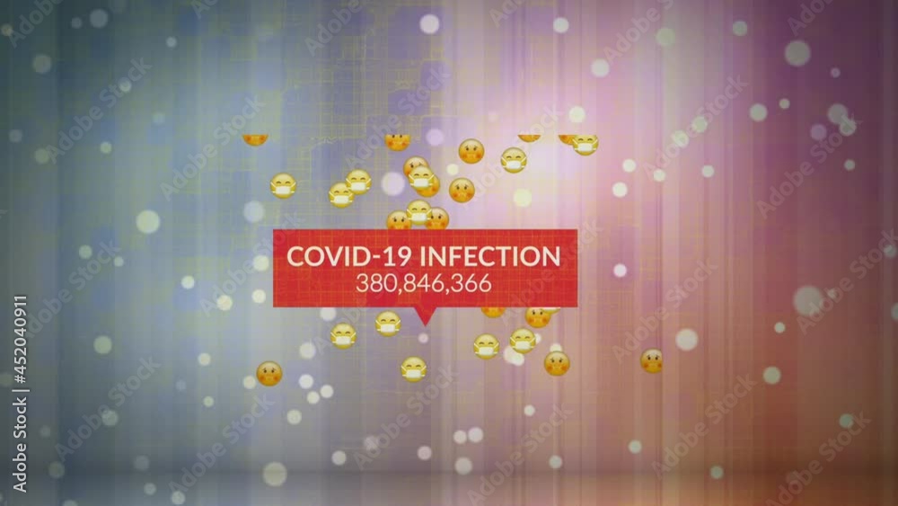 Animation of text covid 19 infection, with rising number, emojis and ...