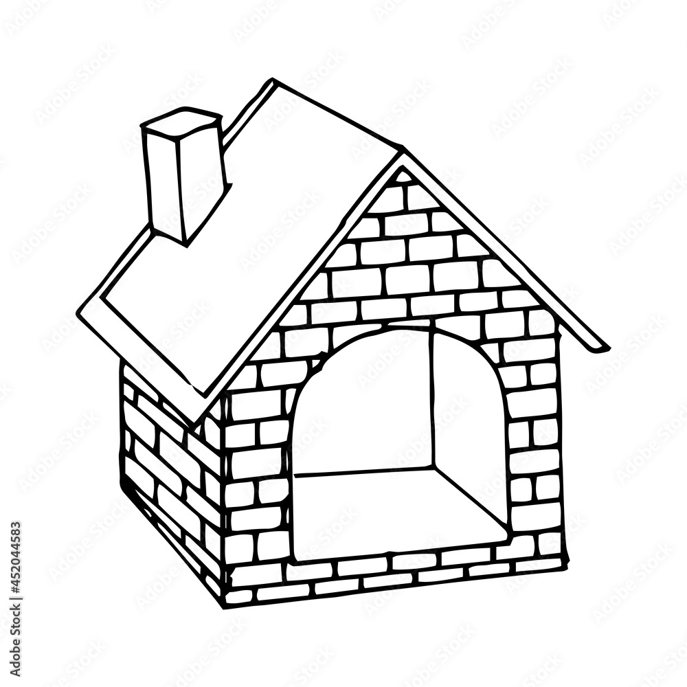 Dog house drawing line. Cartoon Illustration. backyard outline black ...