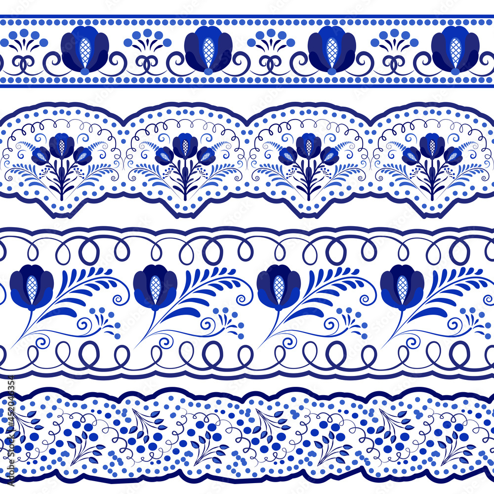 Collection of blue ornamental Seamless borders for the design in the ...