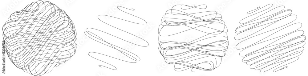 Random curly, tangle, twine lines. Doddle, sketchy, sketch rounded ...