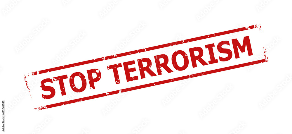 Red STOP TERRORISM rectangle frame seal stamp. STOP TERRORISM caption ...