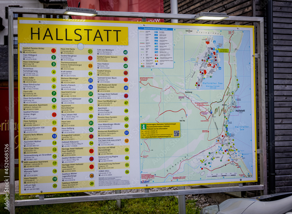 Map of Hallstatt - HALLSTATT, AUSTRIA - JULY 30, 2021 Stock Photo ...