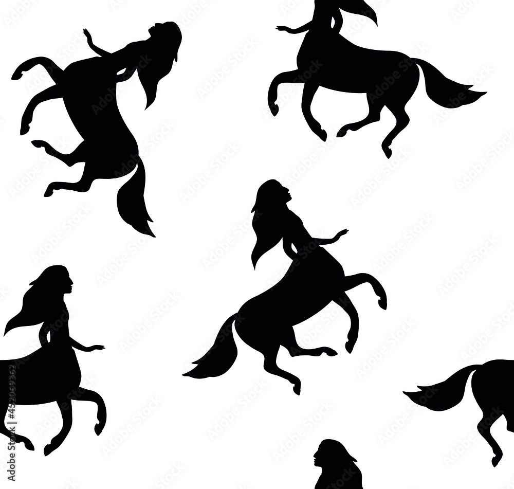 Vector seamless pattern of flat centaur silhouette isolated on white ...