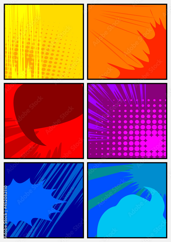 Pop Art page background. Comic book frame with colored place for text ...