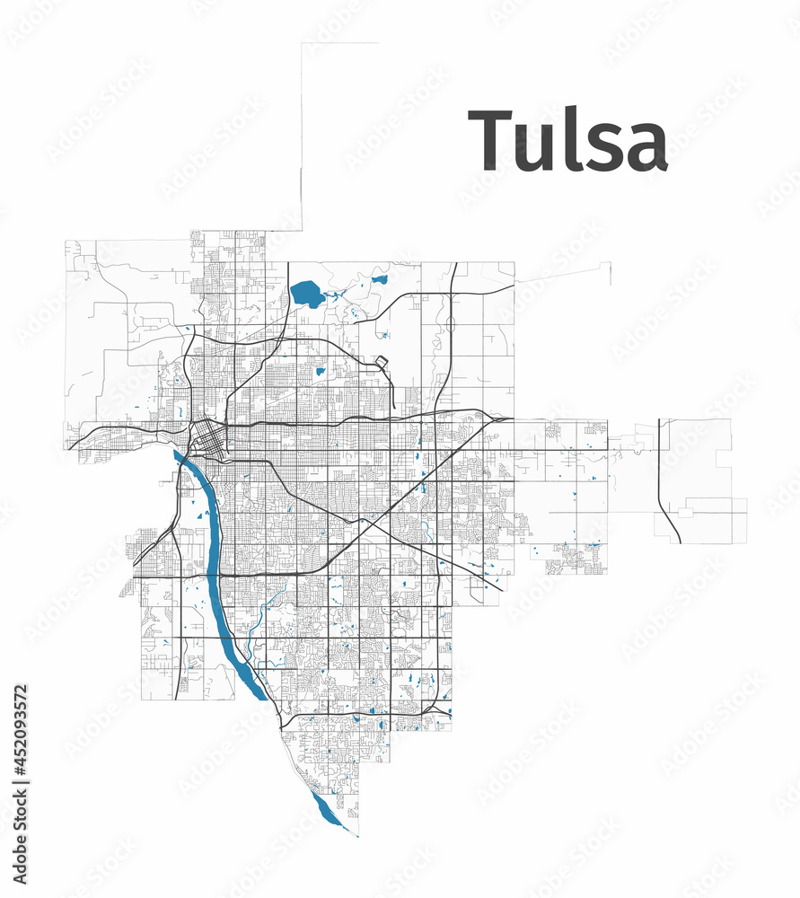 Tulsa map. Detailed map of Tulsa city administrative area. Cityscape ...
