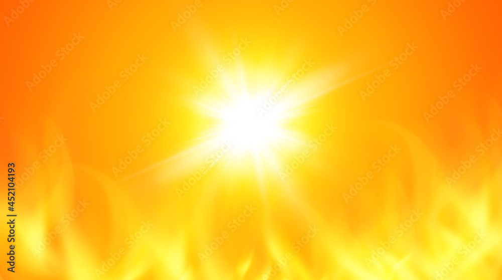 Vecteur Stock The sun in flames, an orange background with flames as a ...