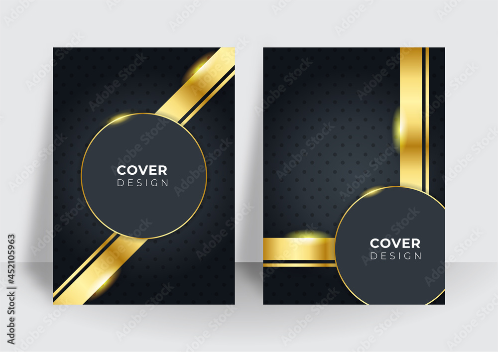 Modern black stripe cover design set. Luxury creative gold dynamic ...