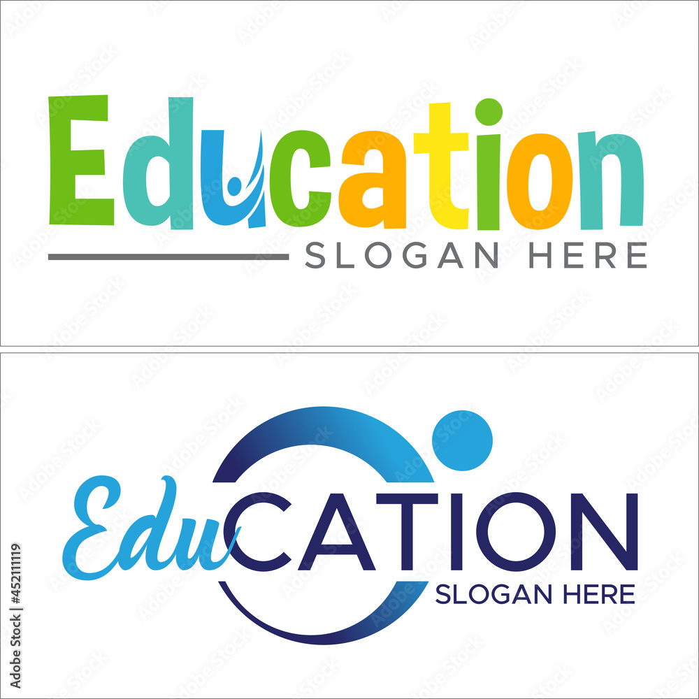Colorful lettering with people icon vector education logo design Stock ...