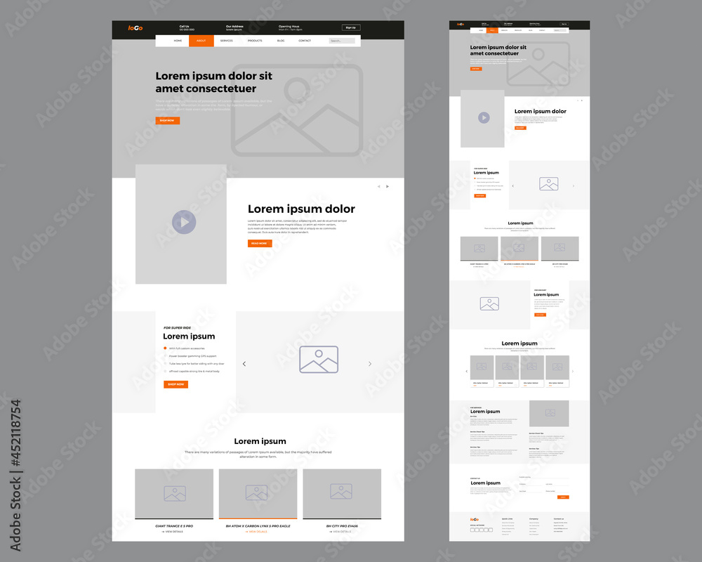 Landing page website wireframe interface template set. Vector ... Landing page website wireframe interface template set. Vector ...