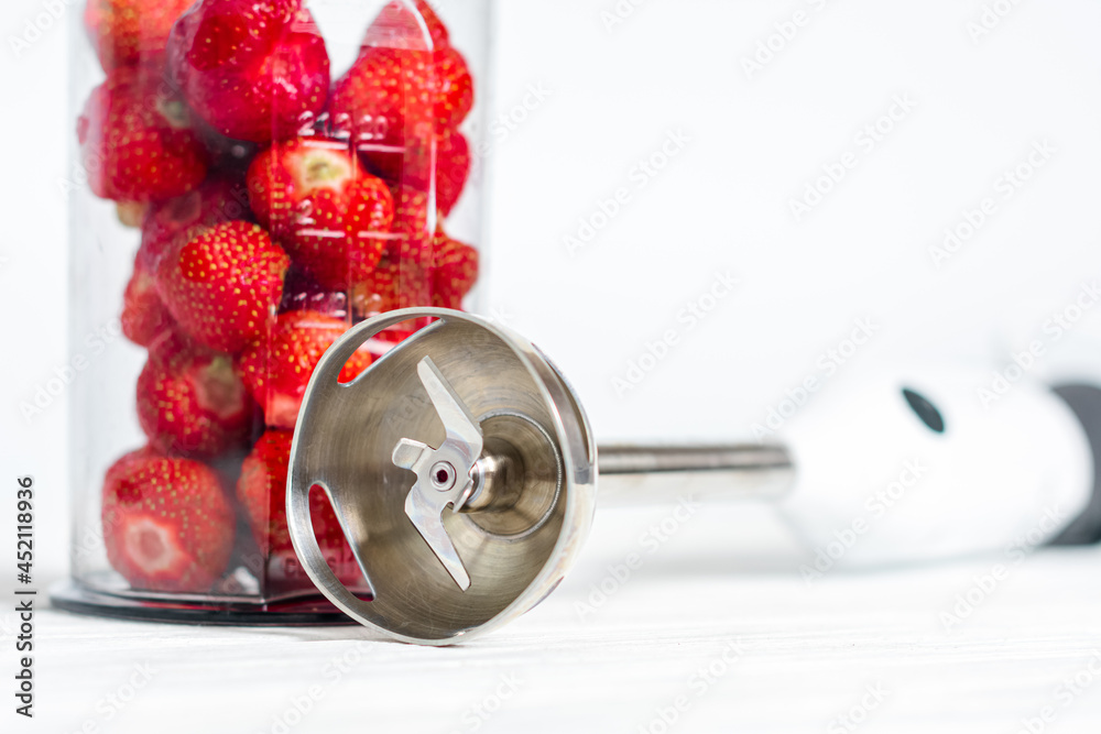The process of making strawberry mousse, cocktail. Strawberry puree ...