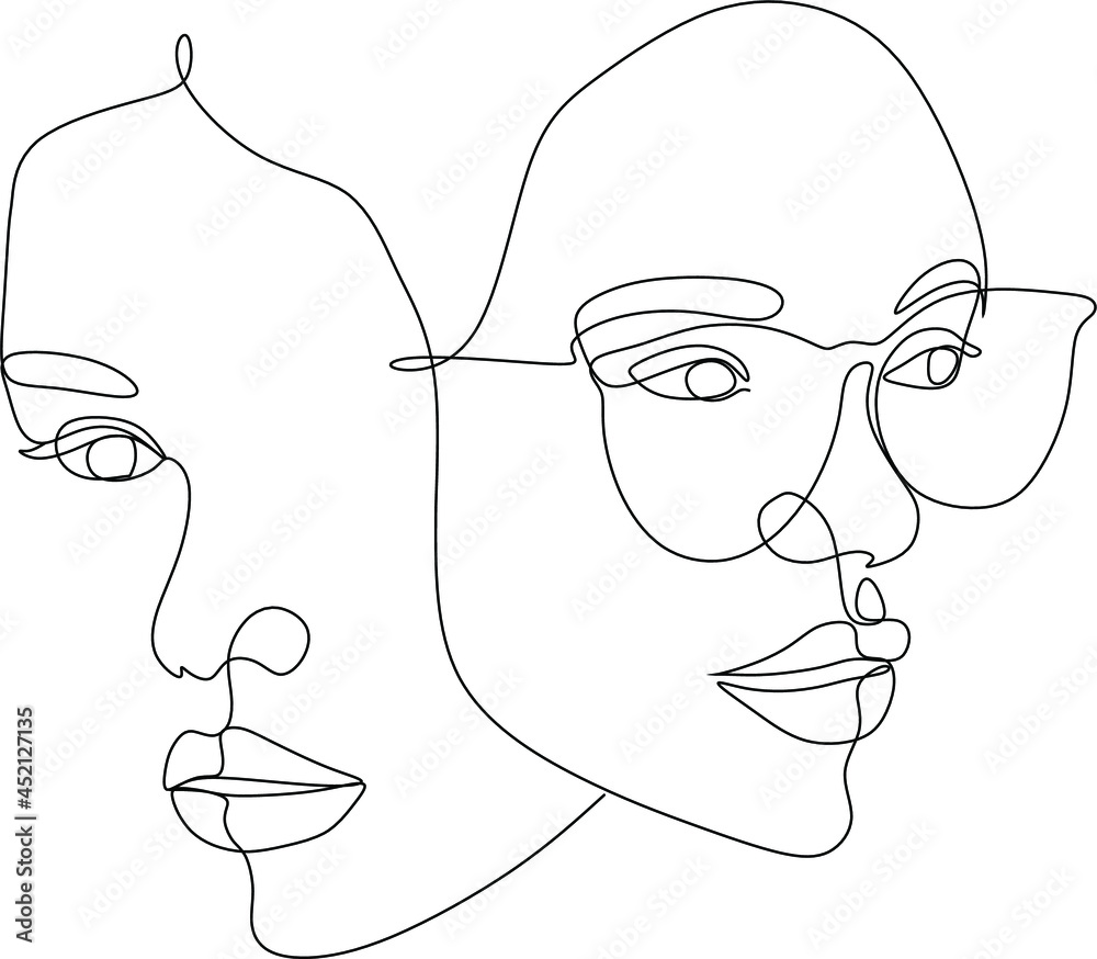 Woman face in single line art style. Continuous one line portrait ...