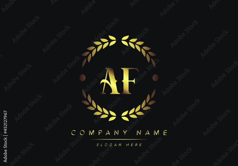 letters AF monogram logo, gold color, luxury style, Vector Illustration ...