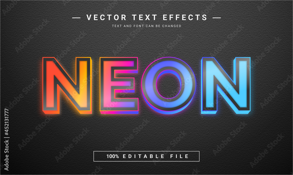 Neon text effect - 100% editable eps file Stock Vector | Adobe Stock