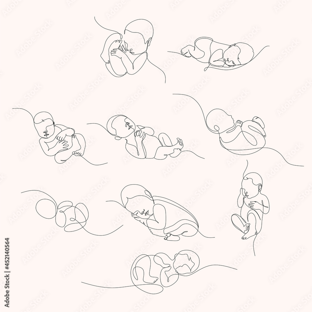 One line drawing illustration of a baby. VectorAbstract minimalist line ...