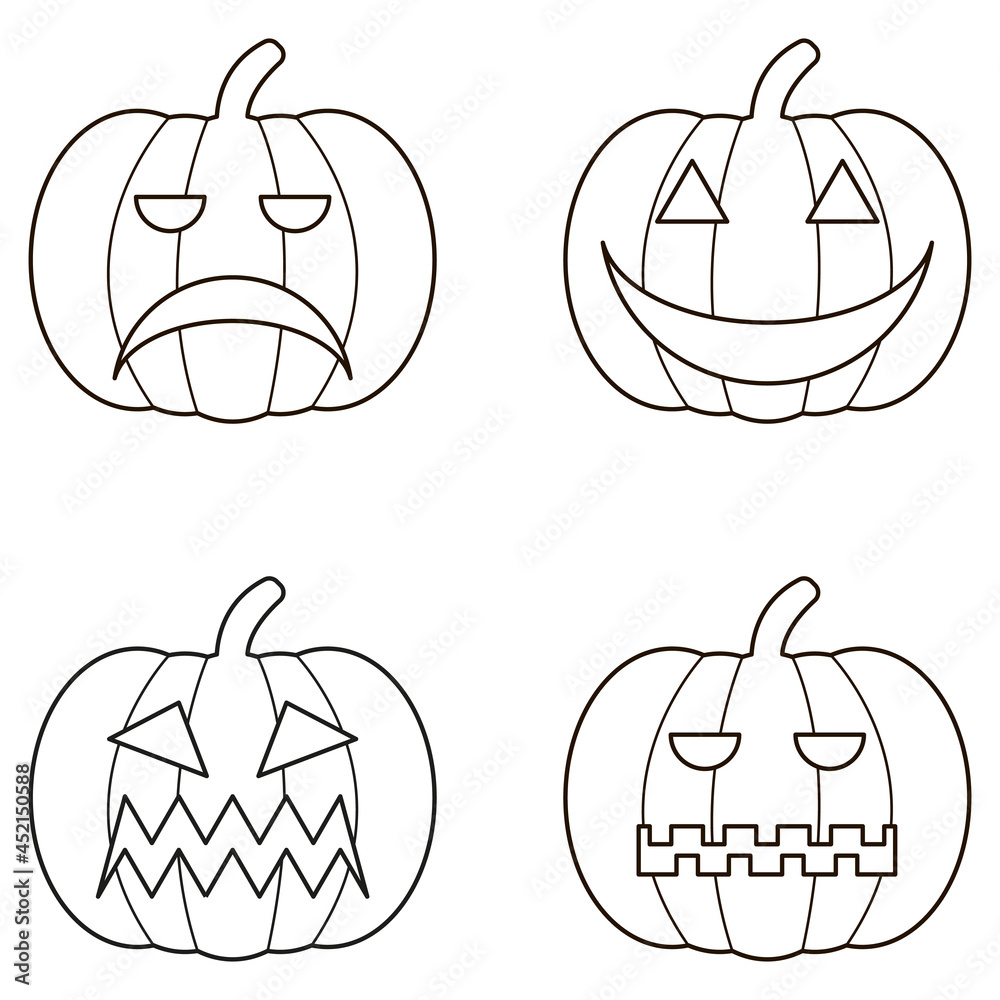 Black halloween logo set of pumpkin. Sticker pack of 4 jack o lanterns ...
