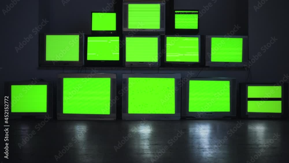 Television Monitors Stack Green Screen Static Noise Interference. Stack ...