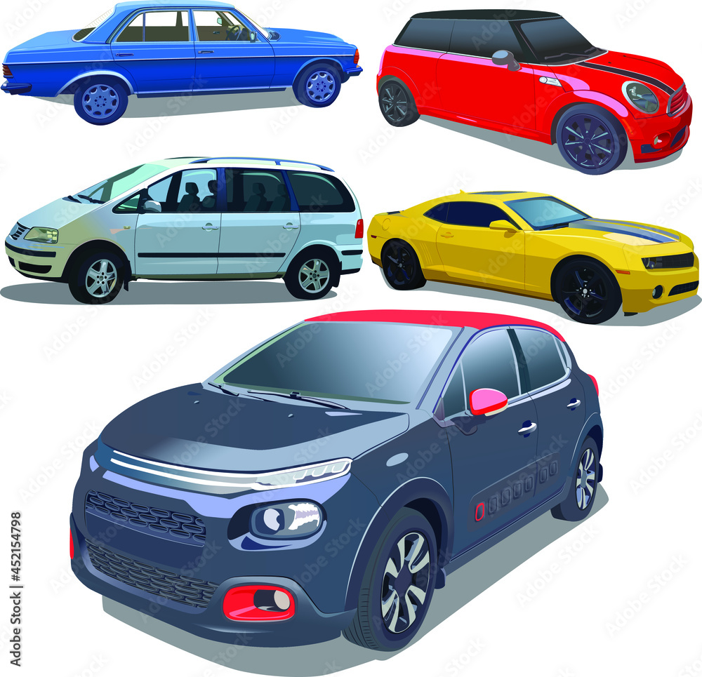 Vector set of car models. Wallpaper from cars. Realism, photorealism ...