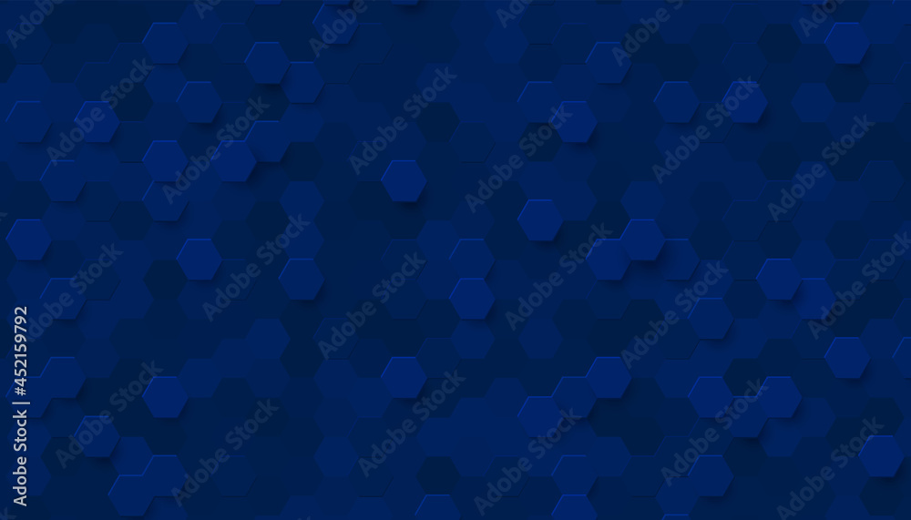 Abstract dark navy blue seamless hexagon pattern 3D background. Minimal ...