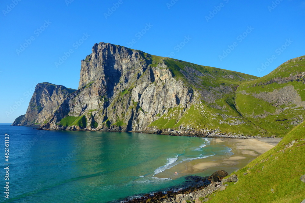 Kvalvika beach, picturesque view from above - the UNESCO world heritage ...