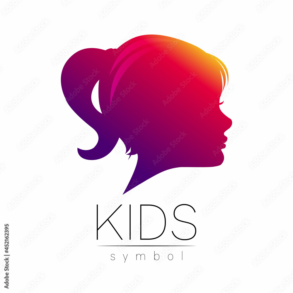 Child Girl violet logotype in vector. Silhouette profile human head ...