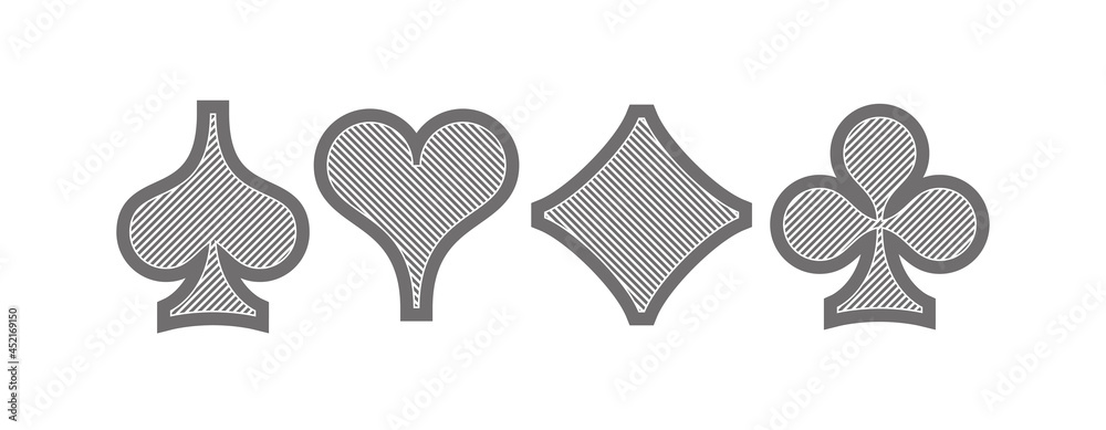 Set diamonds, clovers, hearts and spades Four Playing card suits line ...