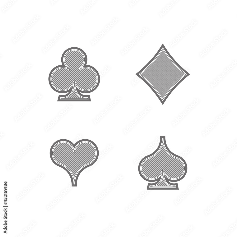 Set diamonds, clovers, hearts and spades Four Playing card suits line ...