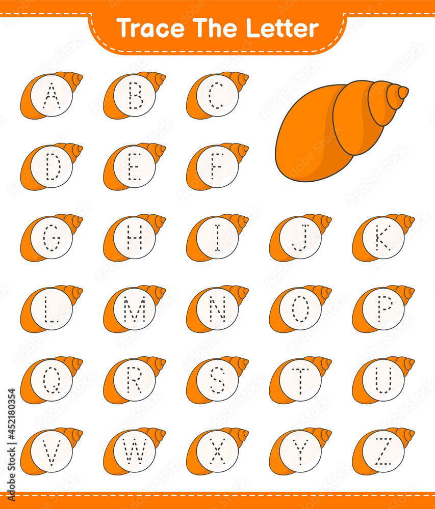 Trace the letter. Tracing letter with Sea Shells. Educational children ...