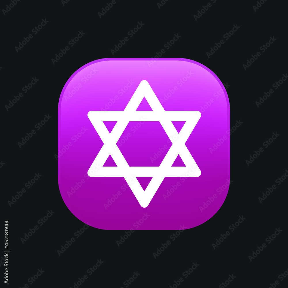 White star of David icon vector. Purple button. Jewish coin icon ...