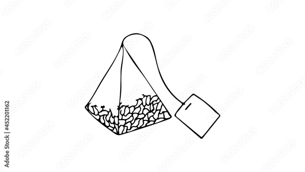 Doodle animation of pyramid tea bag. Drawing animation of triangle tea ...