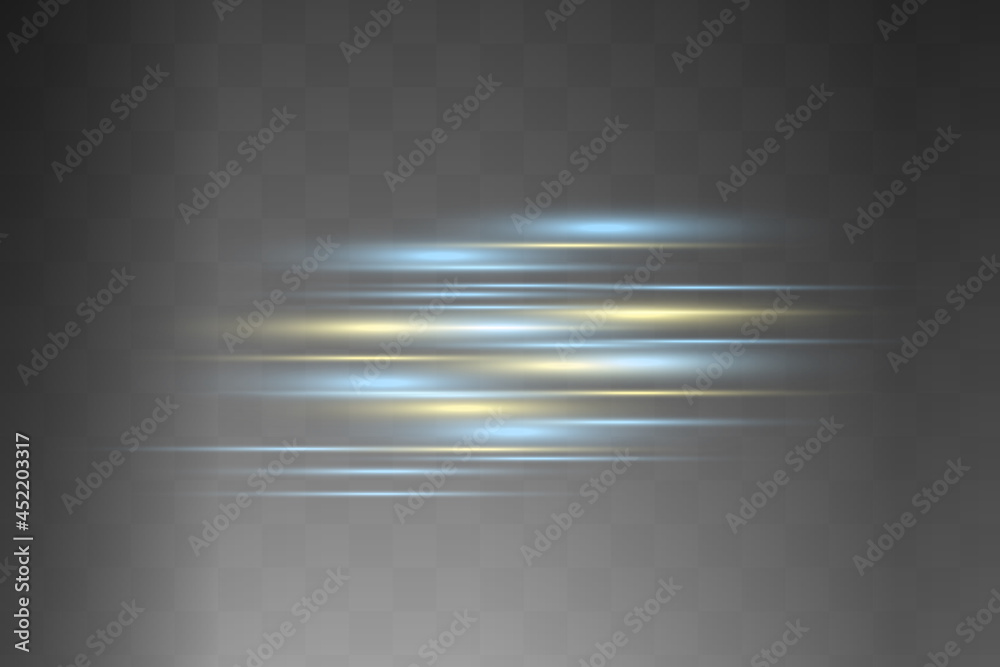 Yellow and blue glowing light explodes on a transparent background ...