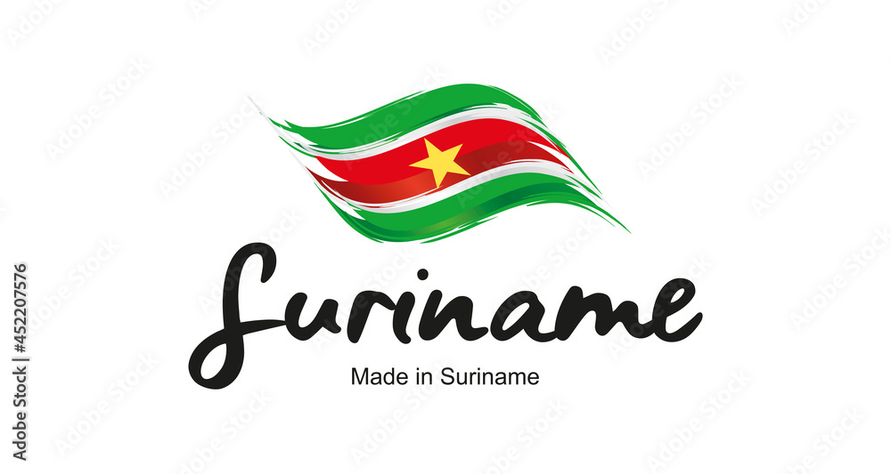 Poster Made in Suriname handwritten flag ribbon typography lettering ...