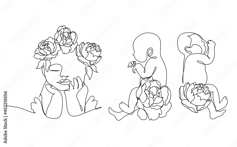 One line drawing illustration of a baby. VectorAbstract minimalist line ...