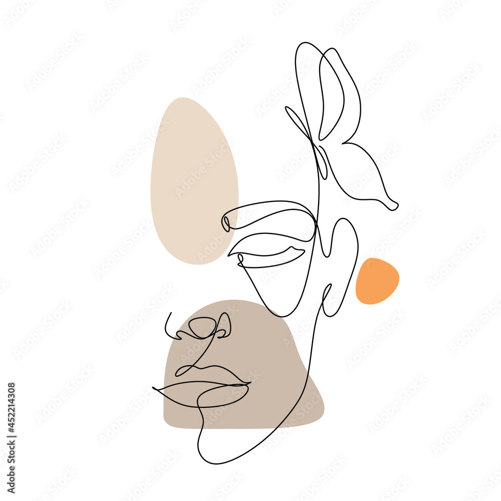 Flower Face Woman Line Drawing Modern Continuous Line Art Women Line